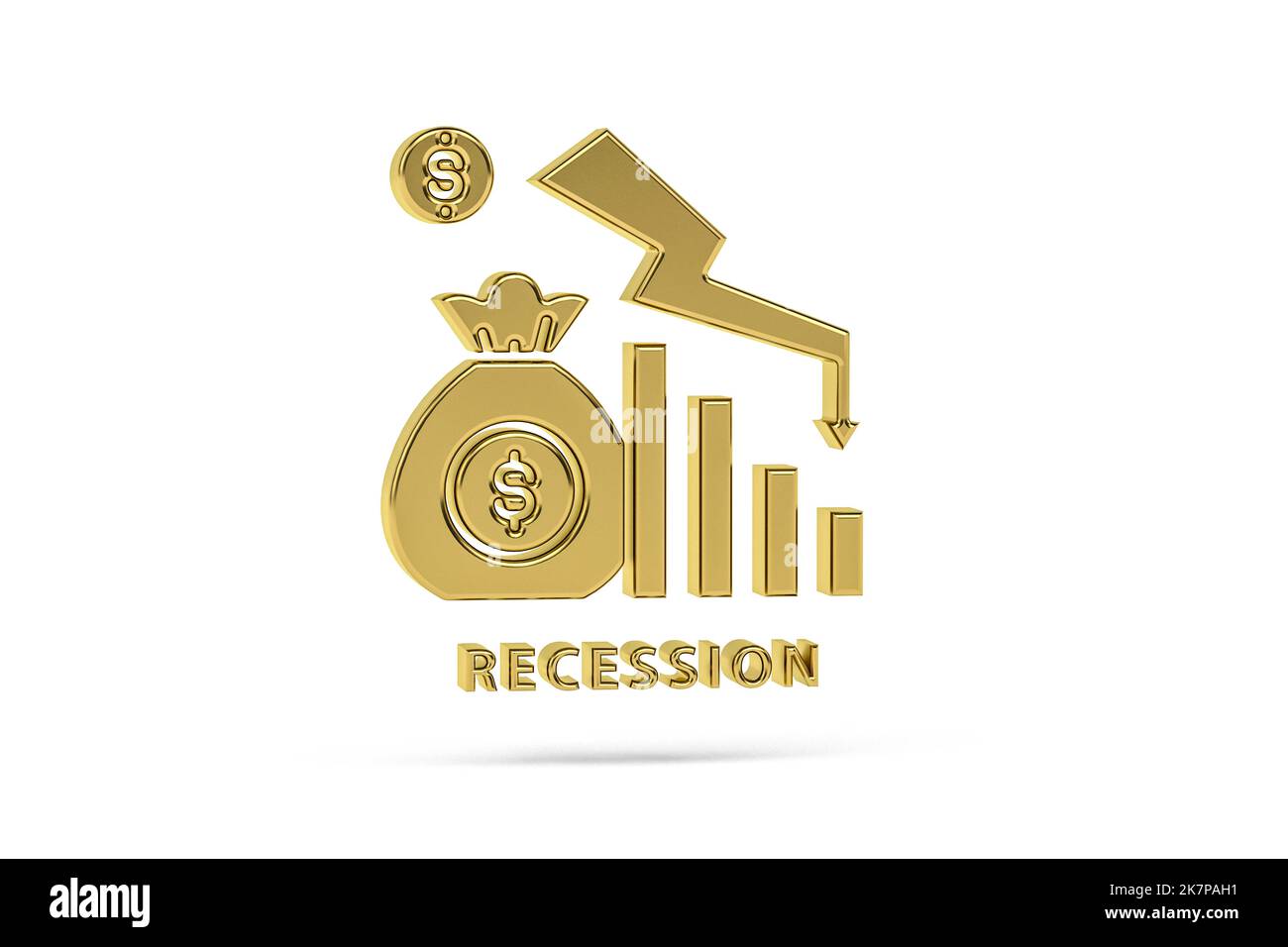 Golden 3d economic recession icon isolated on white background - 3D ...