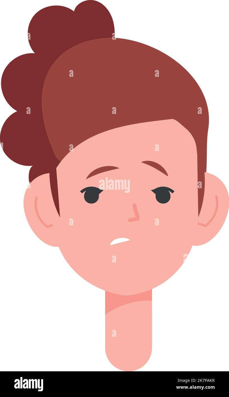 Anxious girl face expression. Kid head portrait isolated on white ...