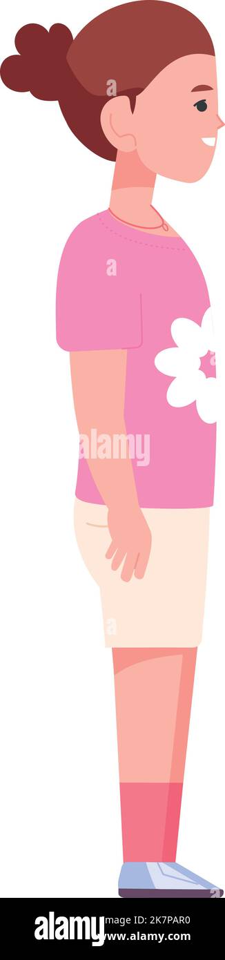 Cartoon kid side view. Cute girl character isolated on white background ...