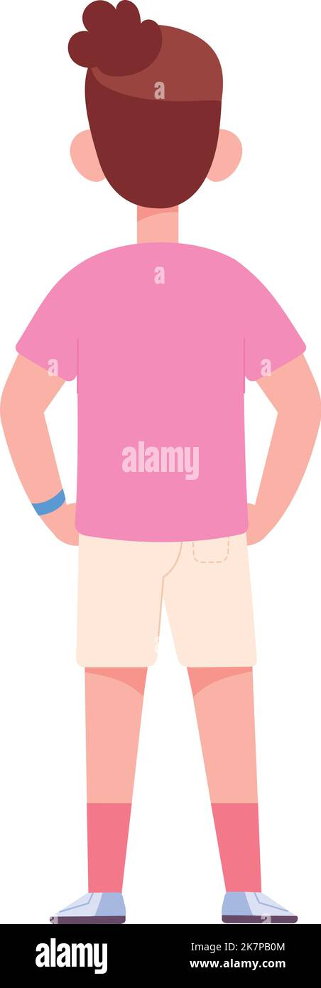 Girl rear view. Cartoon kid character standing isolated on white ...