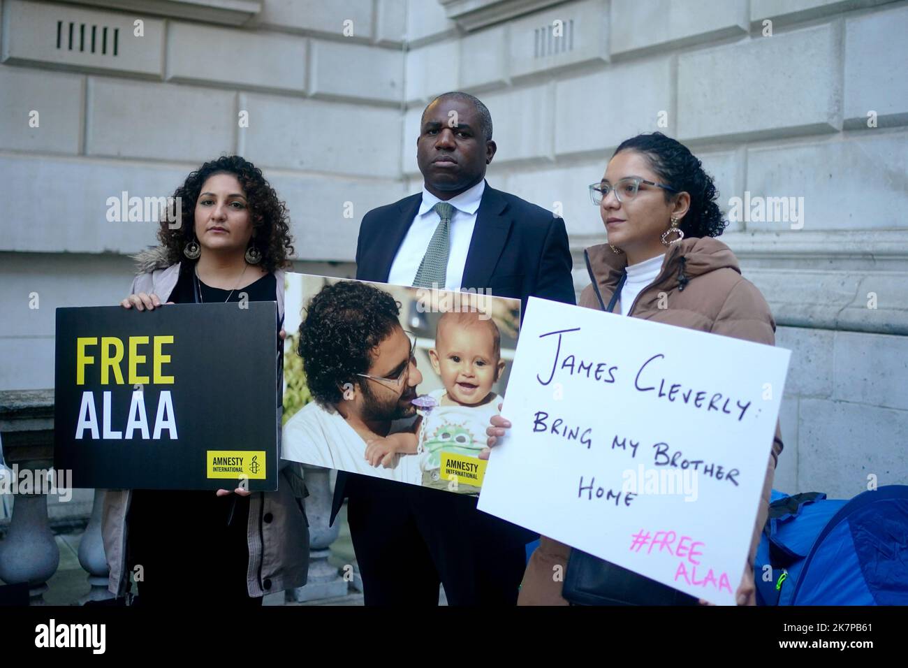 Shadow foreign secretary, David Lammy, with Mona (left) and Sanaa Seif ...