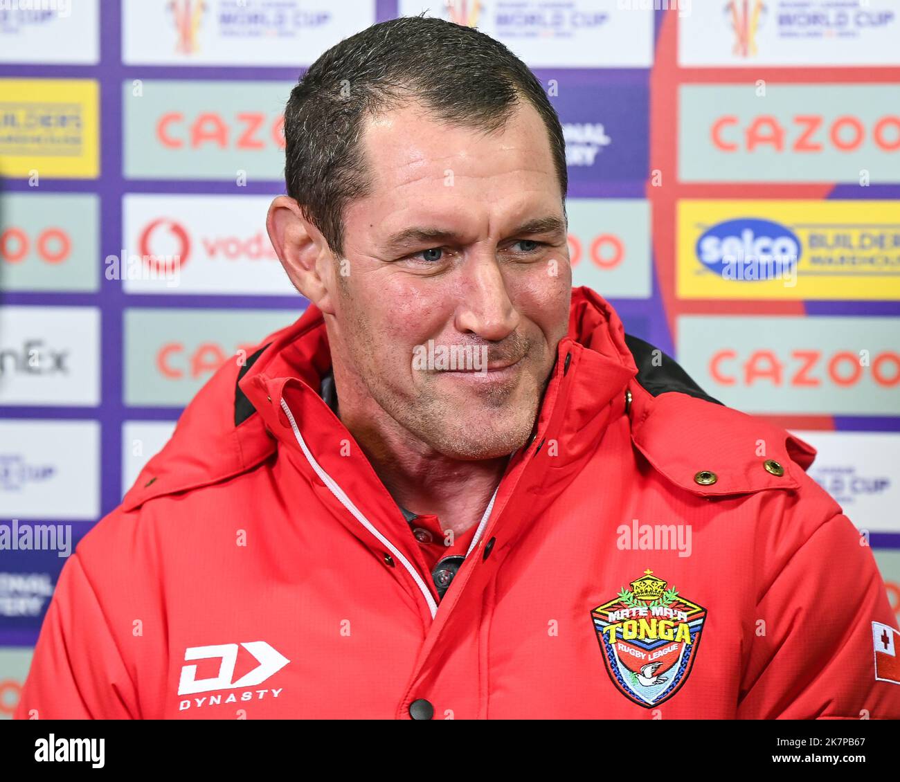 St Helens, UK. 18 October, 2022. Kristian Woolf Head Coach of Tonga ...