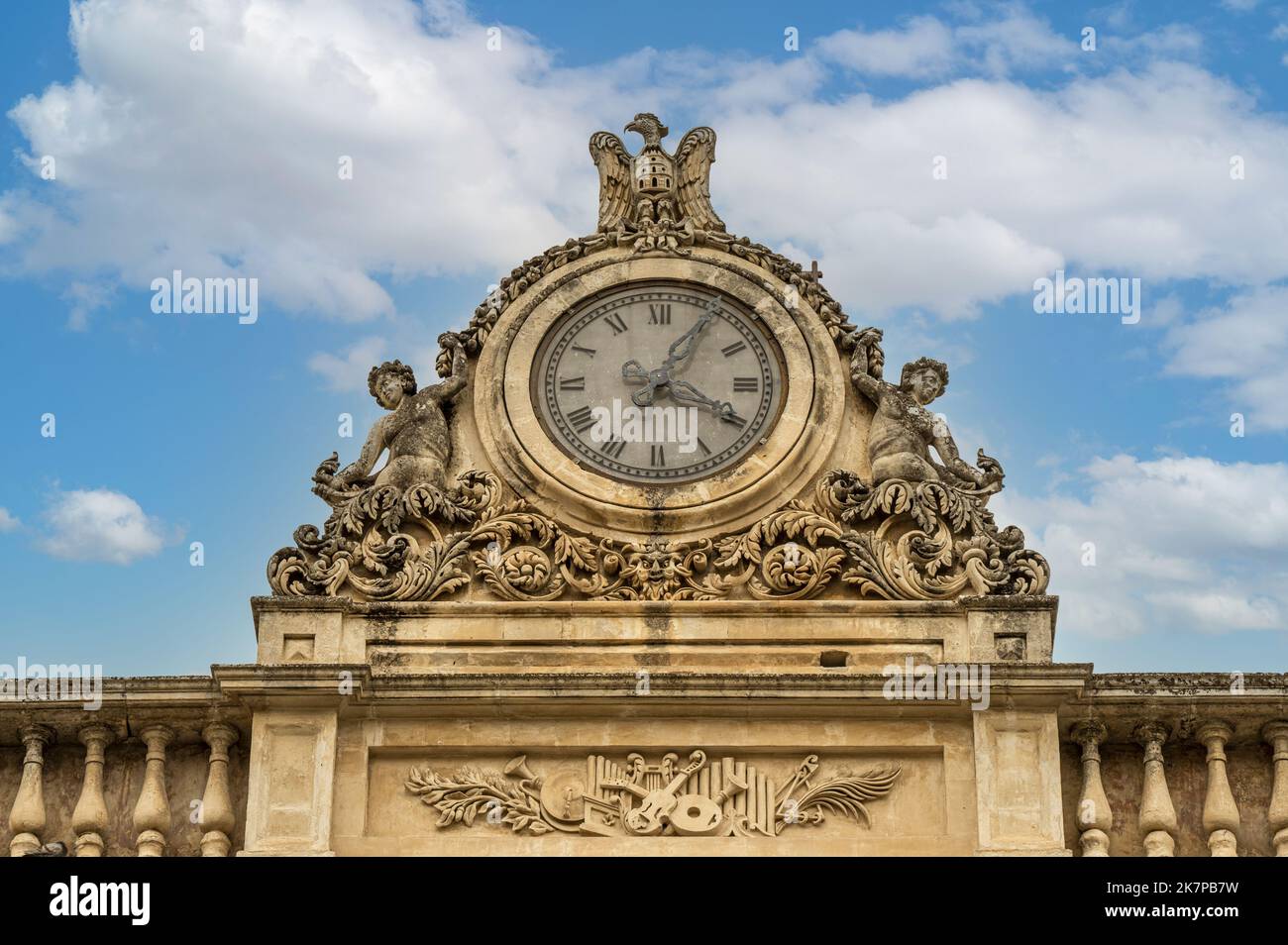 Modica, Italy: 09-21-2022: The beautiful clock of the theather of ...