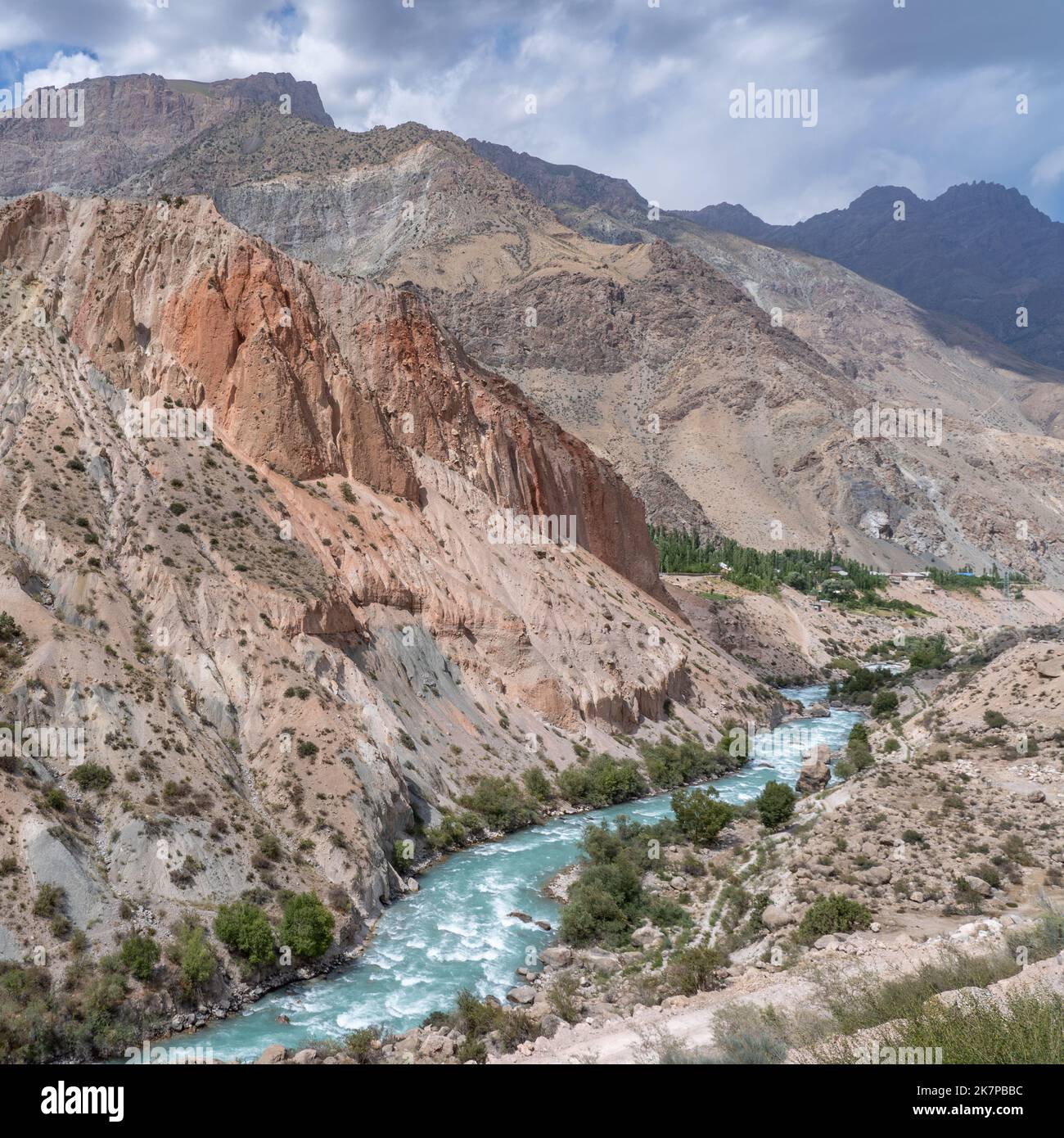 Colorful landscape view of Iskander darya river valley in the Fann ...