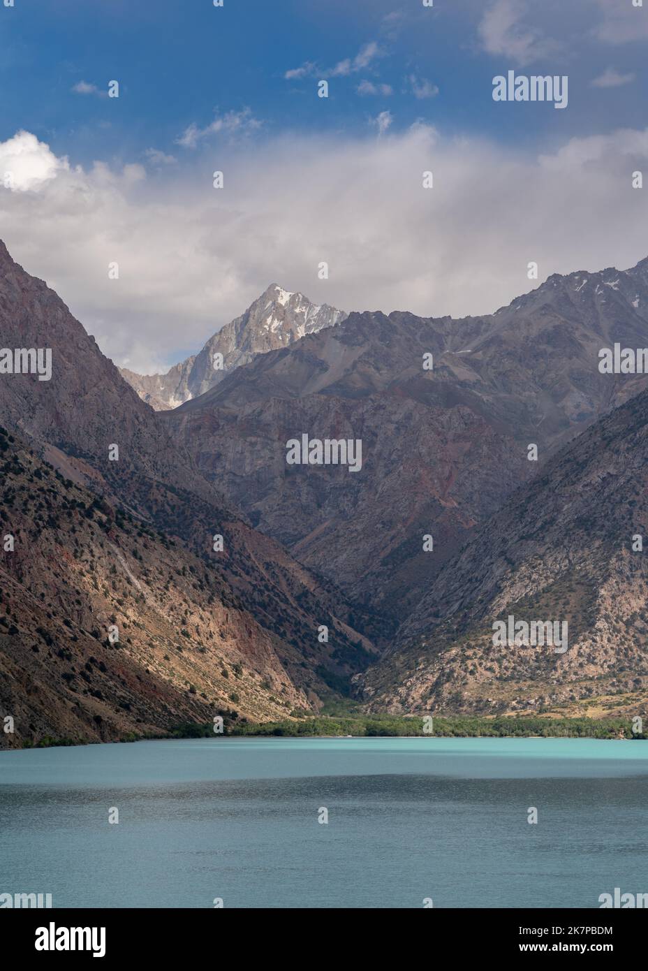 Scenic vertical mountain landscape around famous landmark Iskanderkul ...