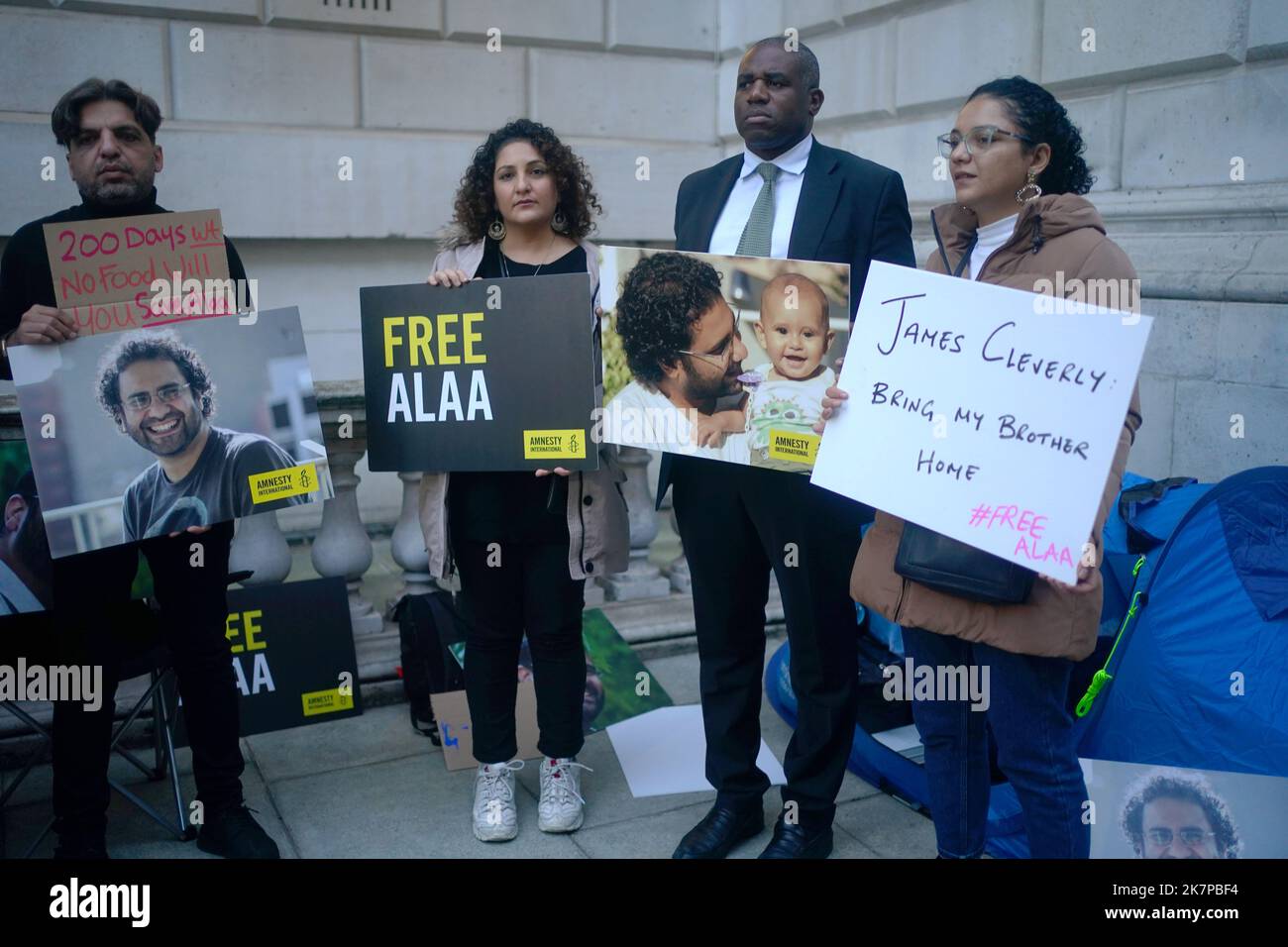Shadow foreign secretary, David Lammy, with Mona (left) and Sanaa Seif ...