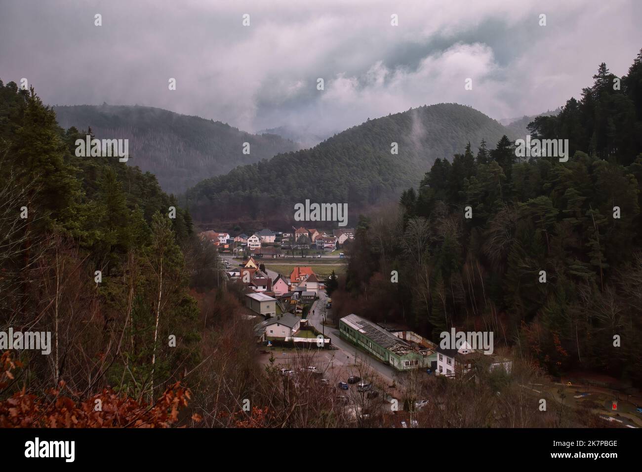 Hinterweidenthal, Germany - January 1, 2021: Fog and clouds over a ...