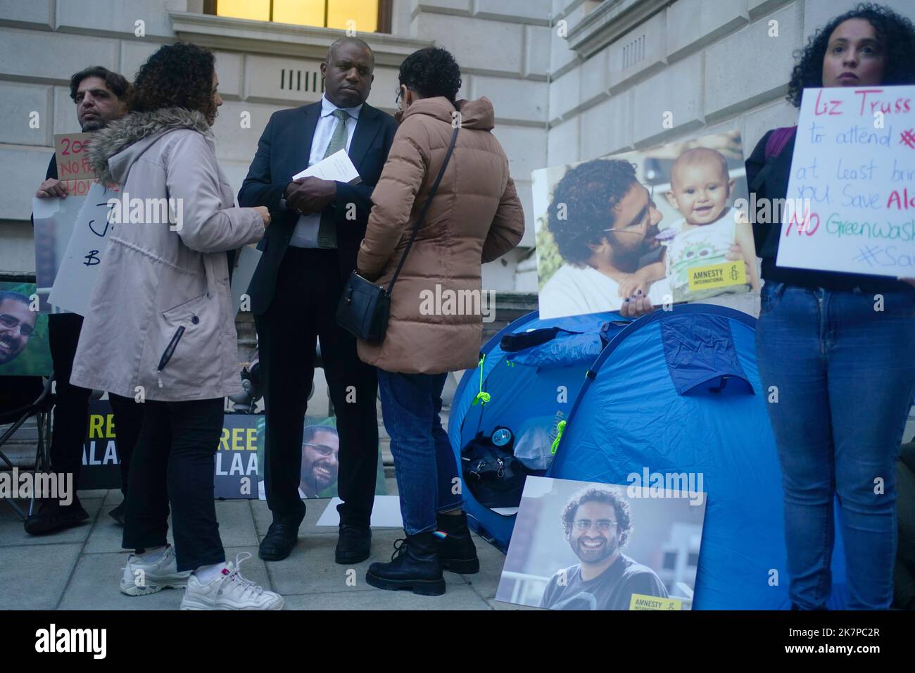 Shadow foreign secretary, David Lammy, with Mona (left) and Sanaa Seif ...