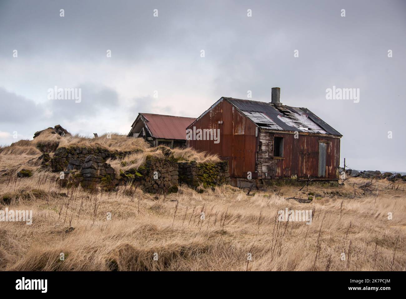 Old sod house and barn, Hafnir, Reykjanes Peninsula, Iceland Stock ...