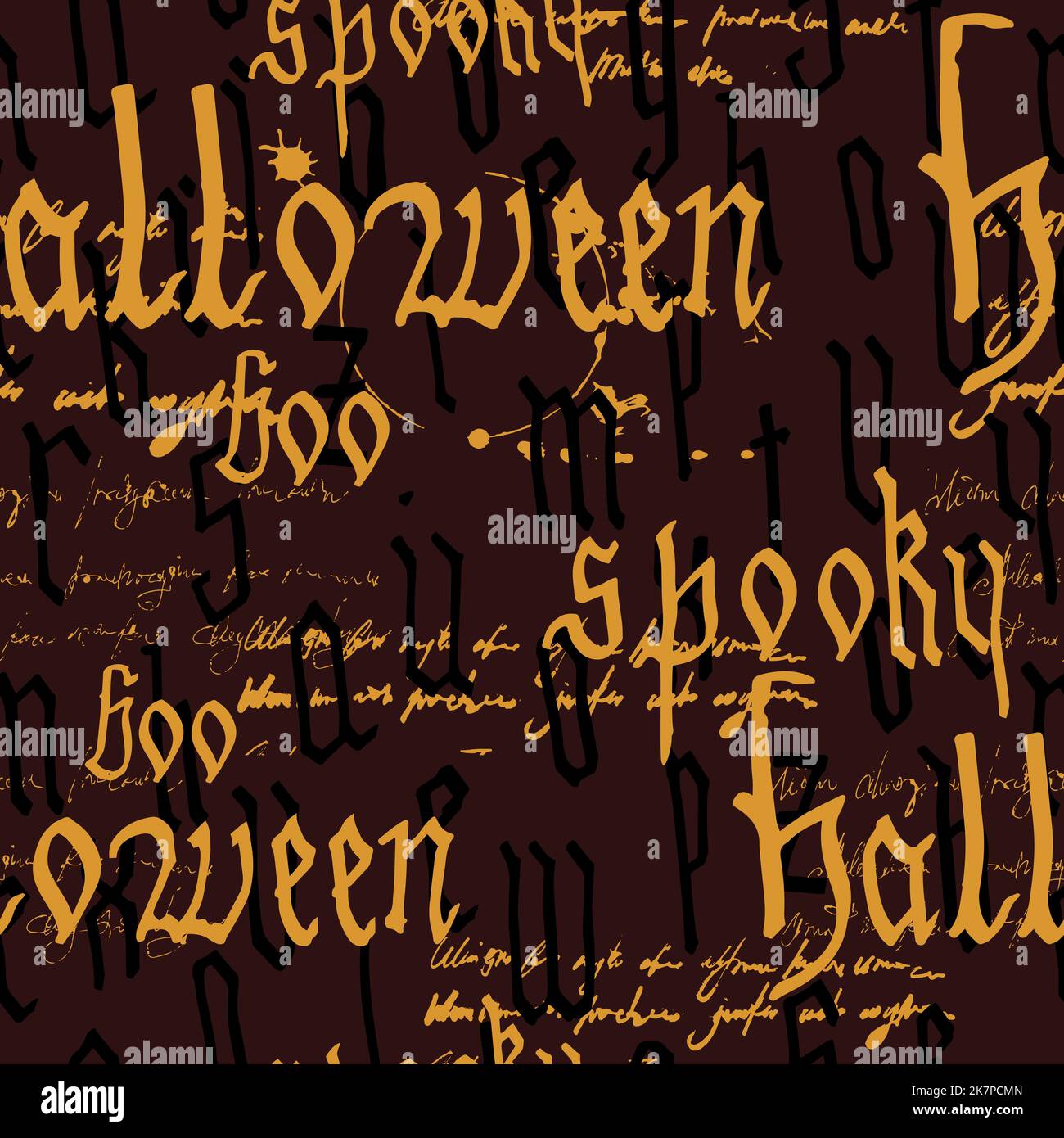 Seamless Pattern Happy Halloween with text, pumpkin, ghost, witcher ...