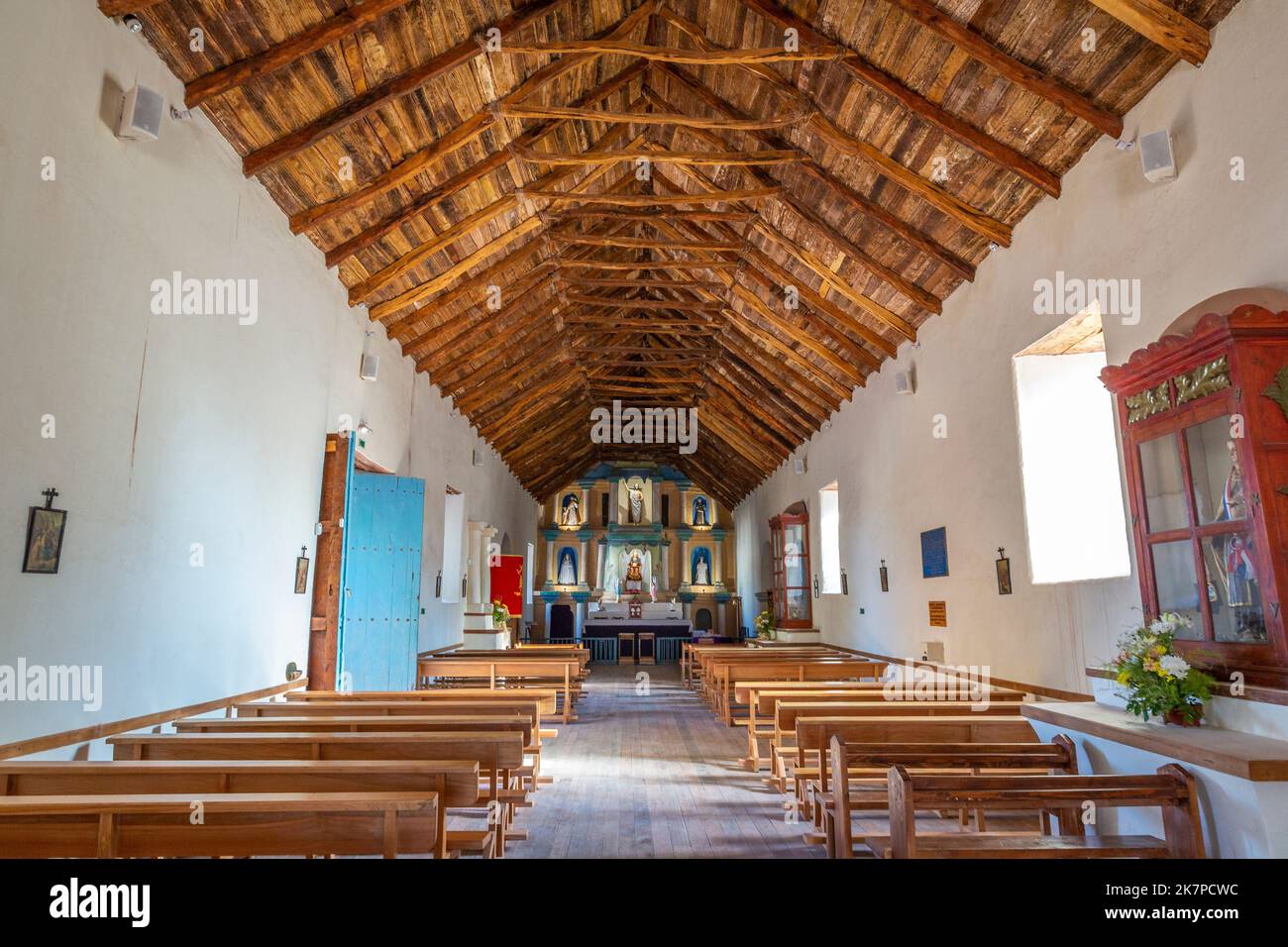 Inside public catholic Church of San Pedro de Atacama, Northern Chile ...