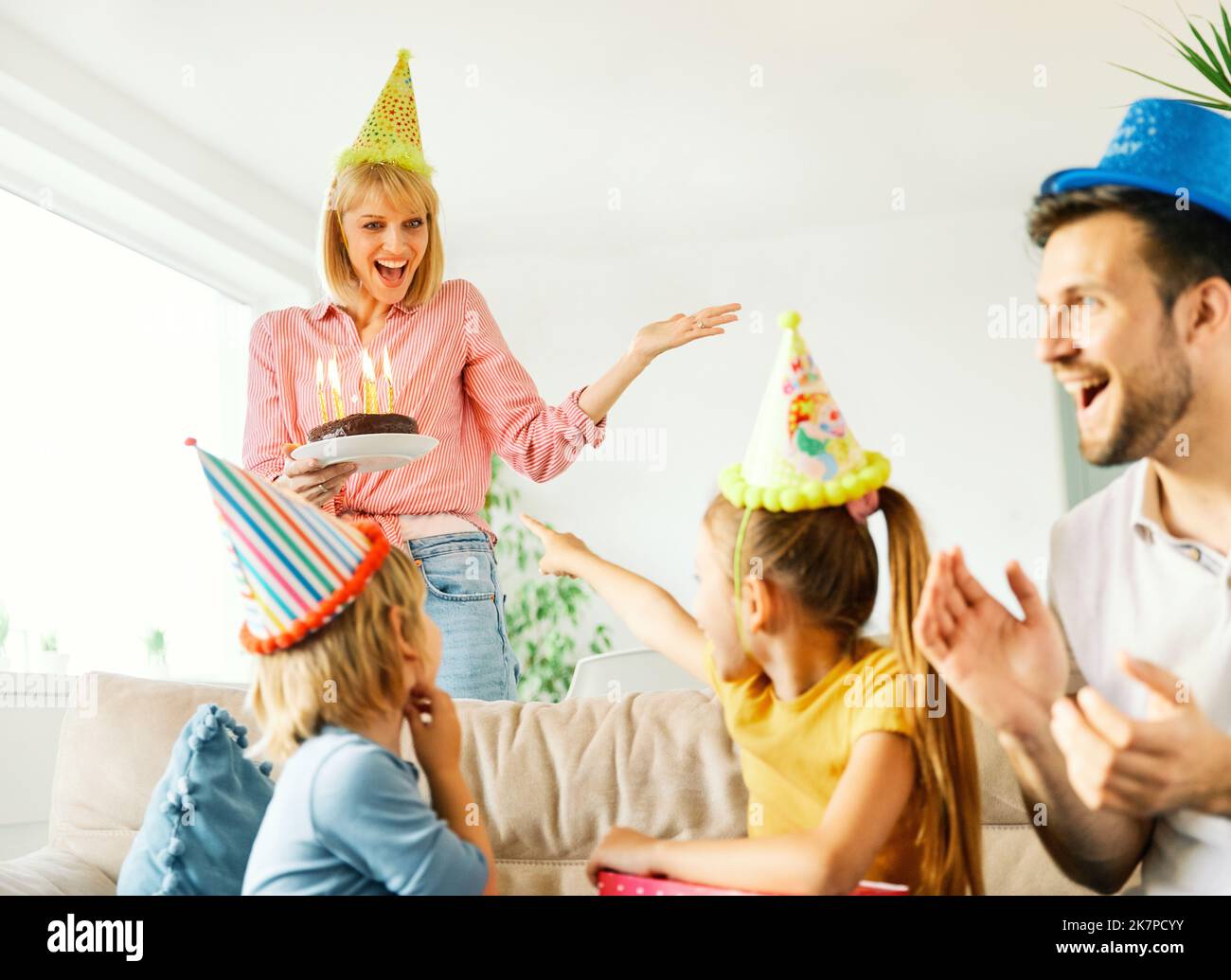 child family birthday celebration party cake father happy mother ...