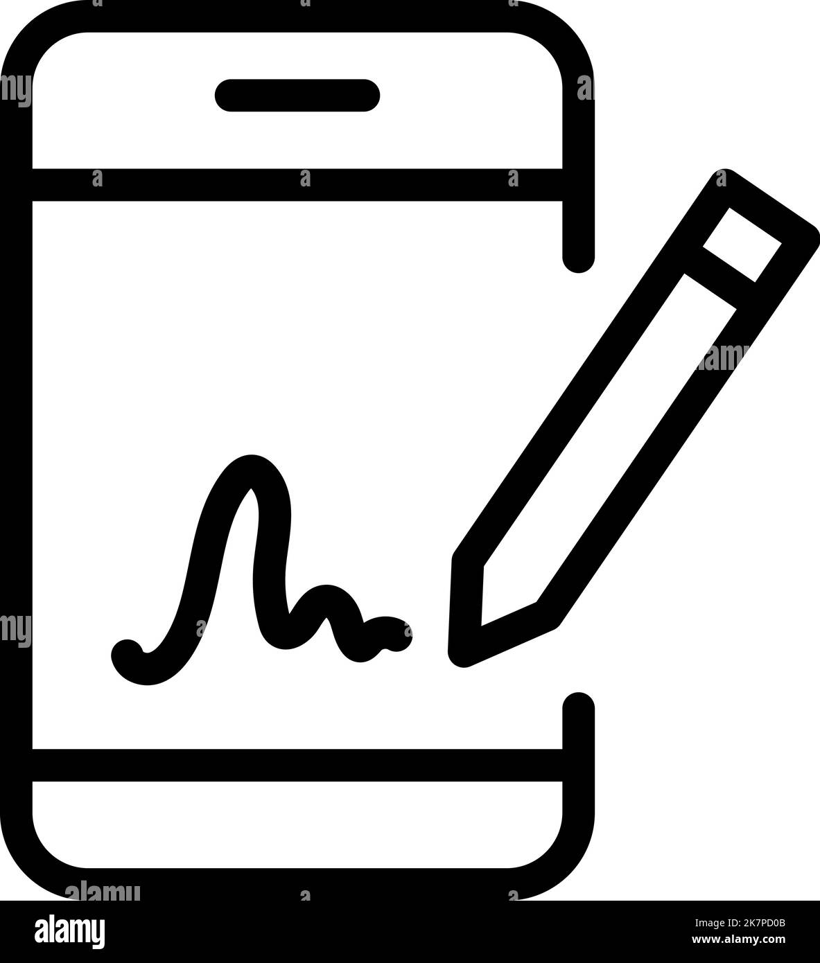 Digital signature with stylus pen and mobile phone flat vector icon for ...