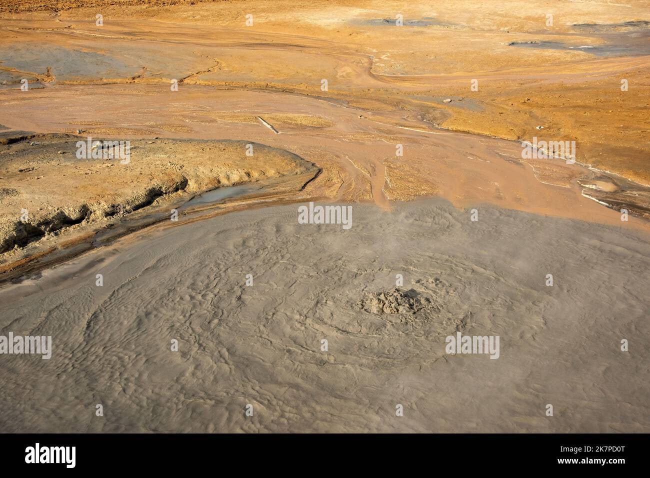 Sulphur fields and boiling mud puddle, Namafjall Geothermal Area ...