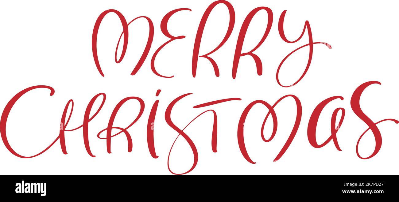 Merry Christmas hand lettering red calligraphy text isolated on white ...