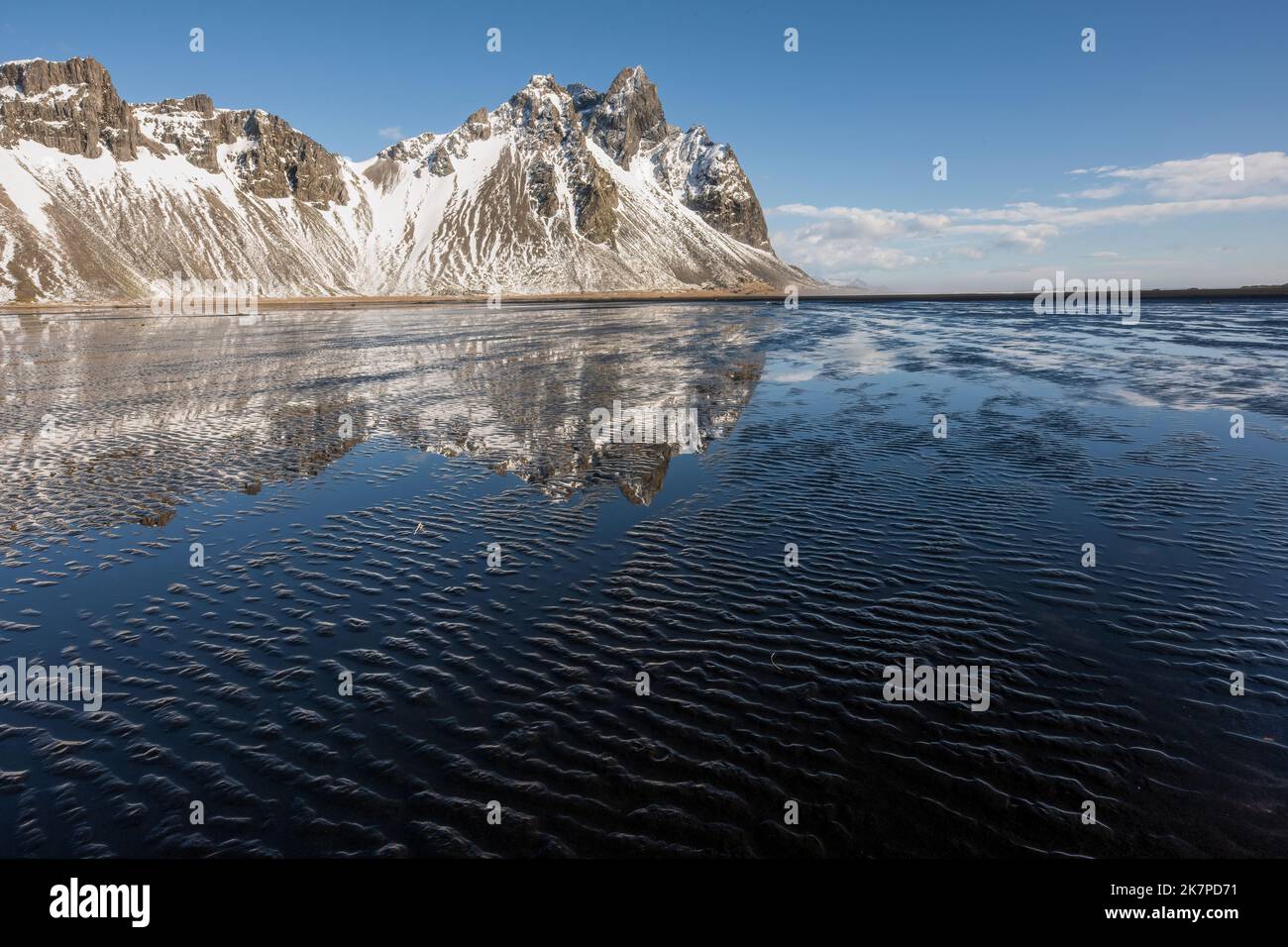 Ripples and reflections with incoming tide, Stokksnes Peninsula ...