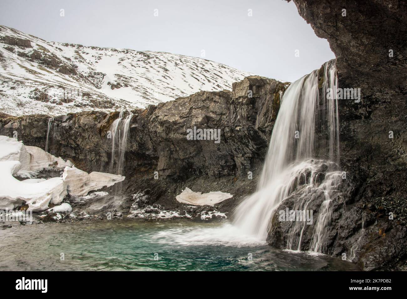 Kvernufoss viewed from the side, long exposure, Kverna River, Iceland ...