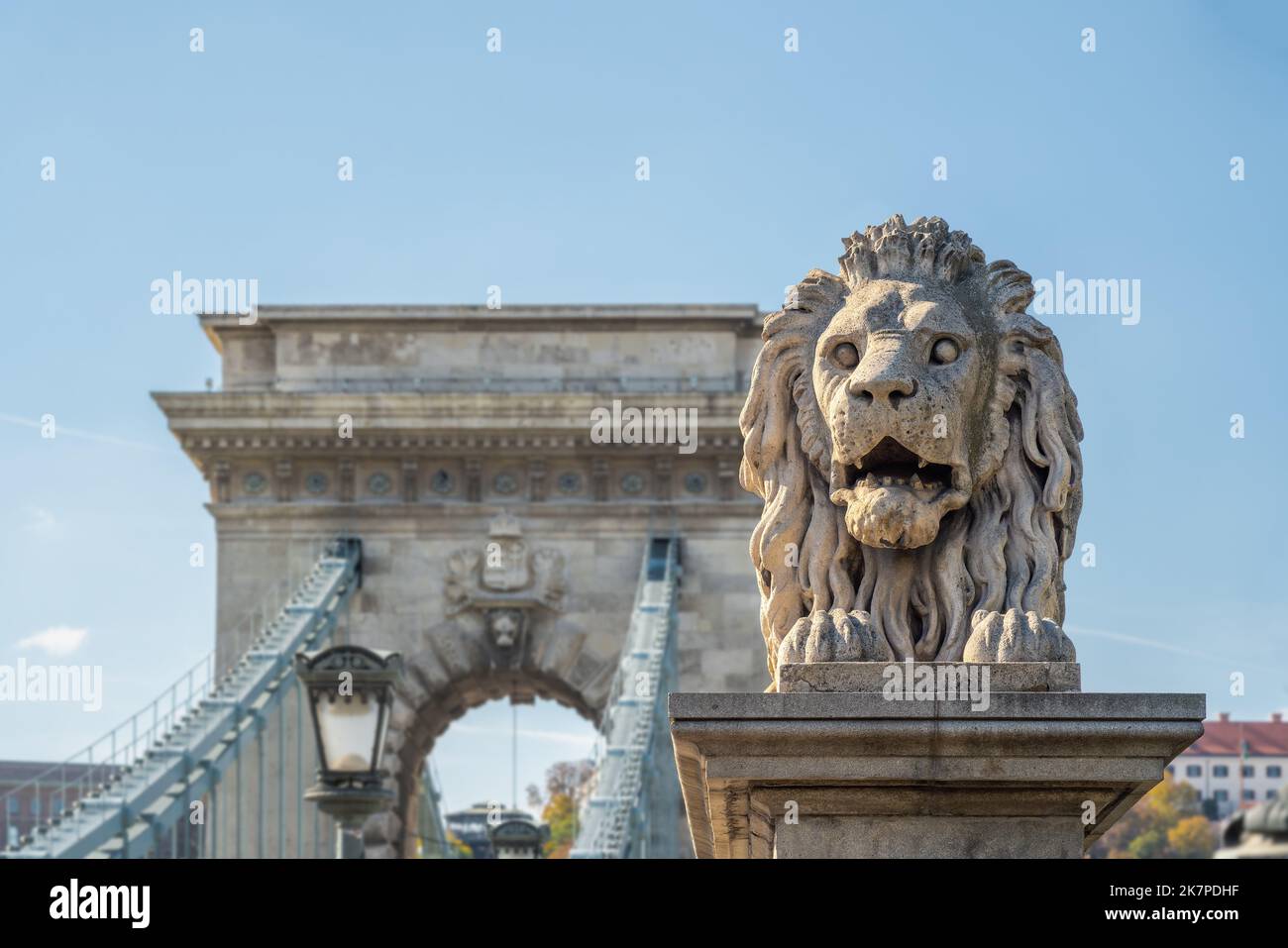 Lion Sculpture at Szechenyi Chain Bridge - Budapest, Hungary Stock ...