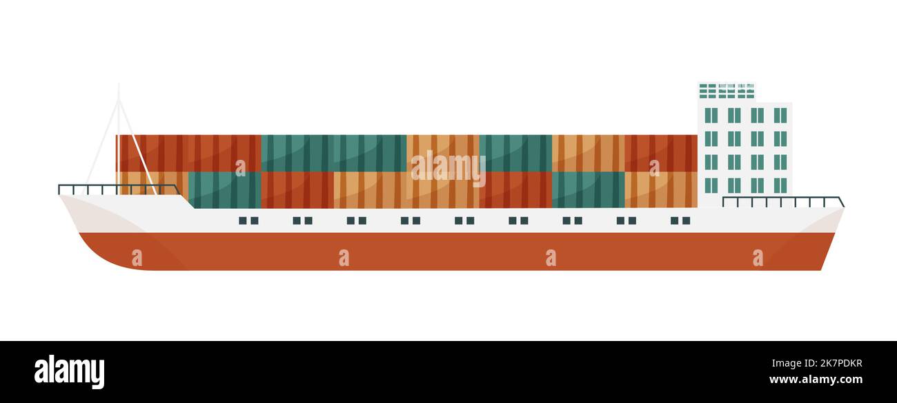 Cargo merchant ship. Containers boat, goods sea transportation service ...