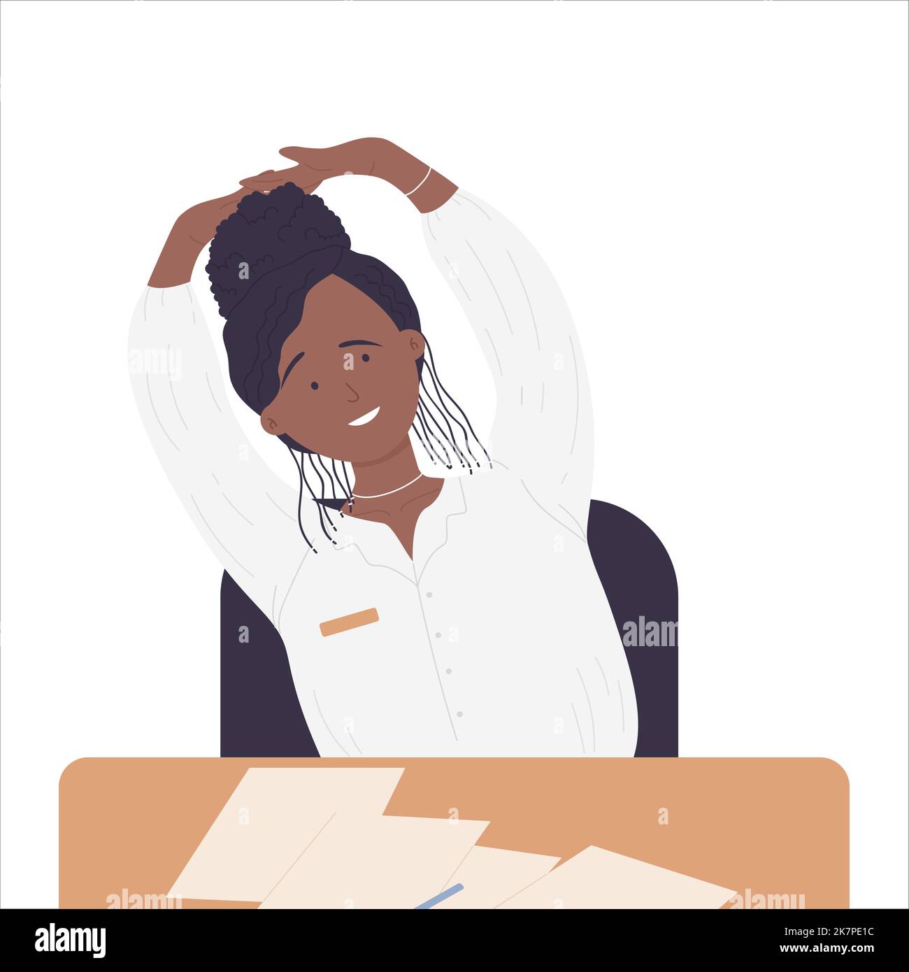 Woman doing fitness exercise at work. Employee wellness, healthy ...