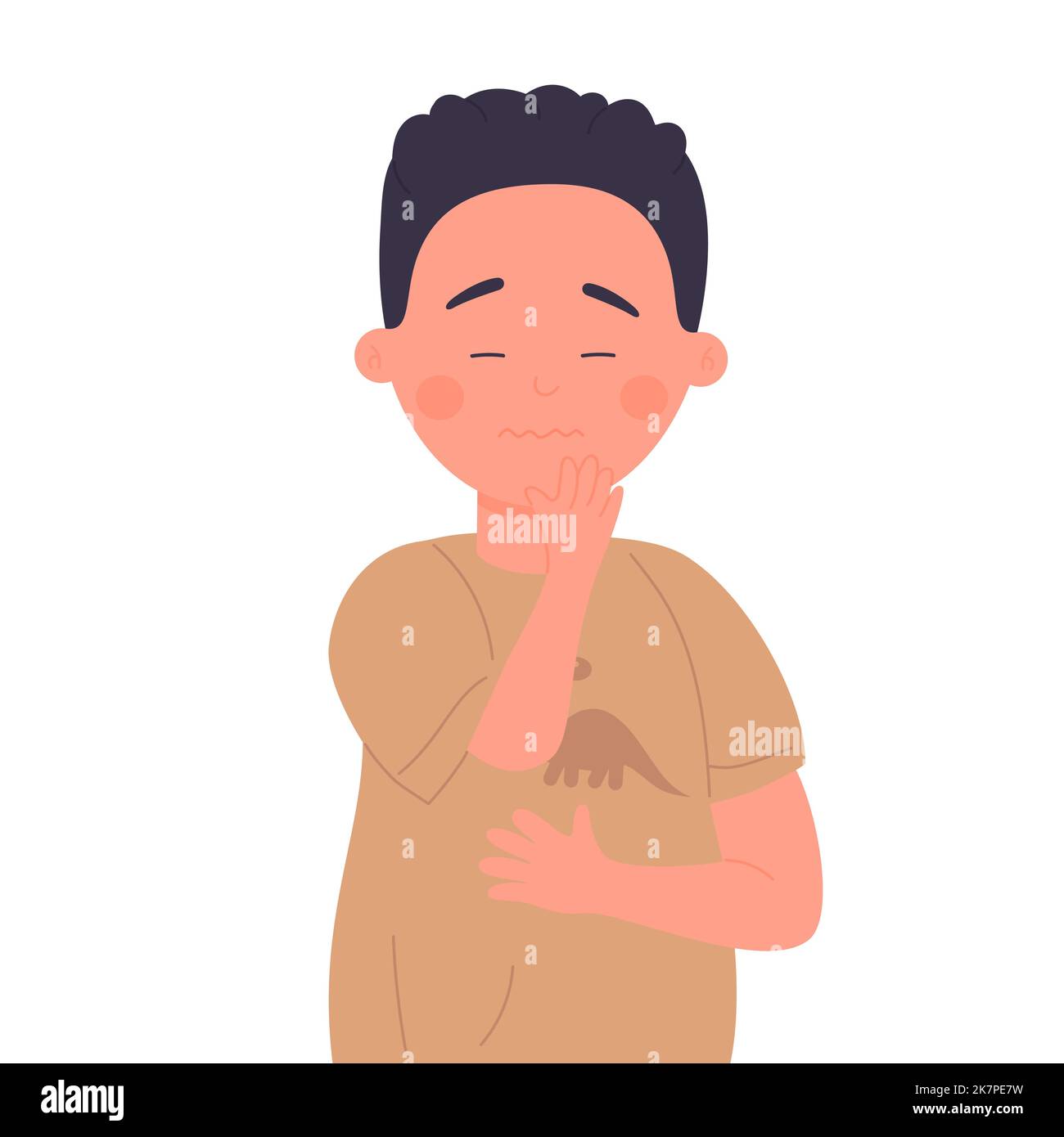 Little child suffering from disease. Boy feeling bad, catching flu ...