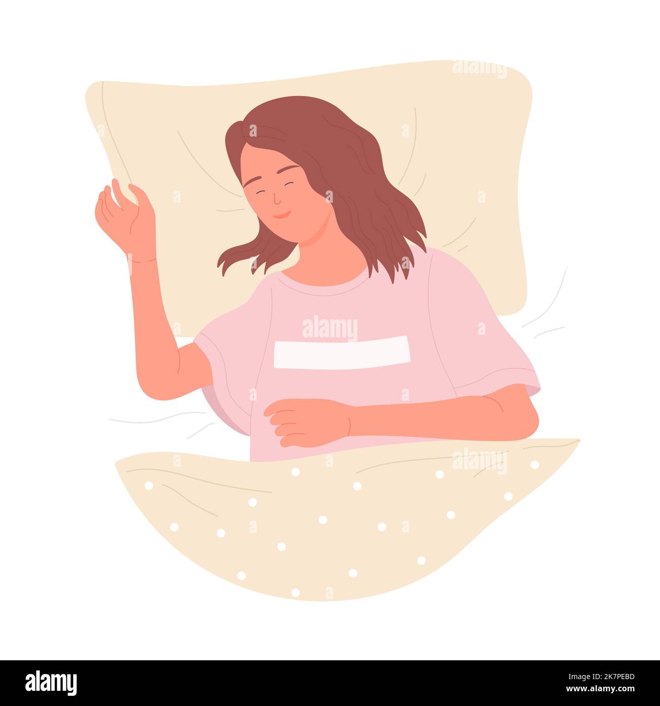 Smiling Sleeping Girl Asleep In Bedroom Bed Dreaming Time Vector