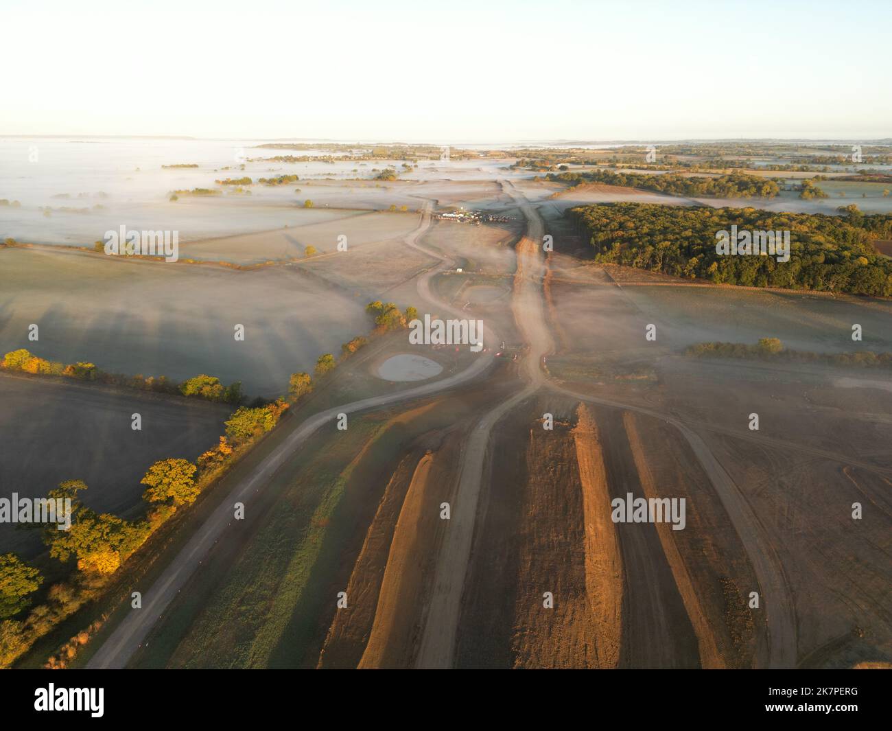 HS2 high speed rail network construction site aerial photo morning time ...