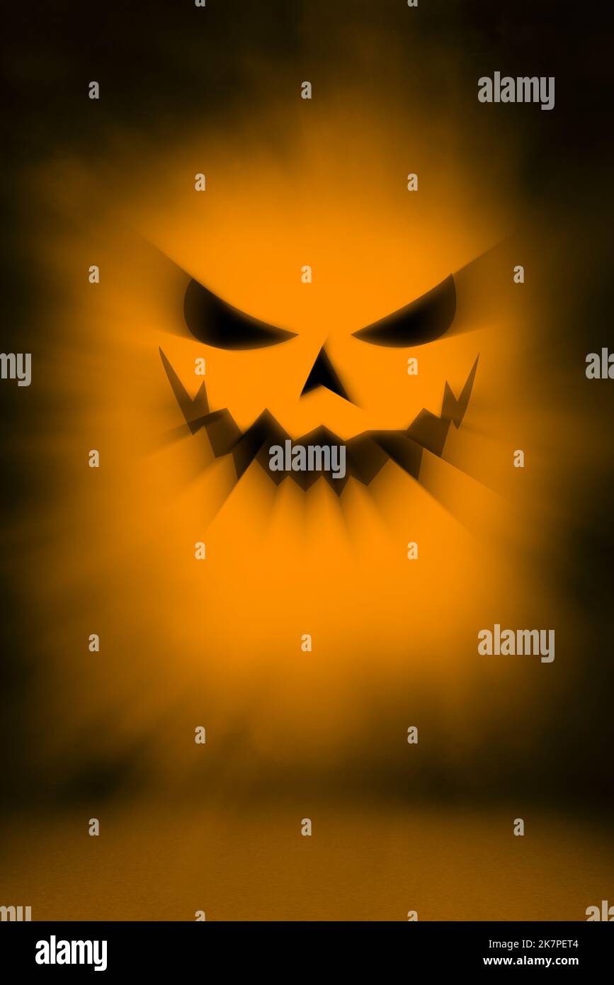 Scary pumpkin shadow face on a fog and backlit Stock Photo - Alamy