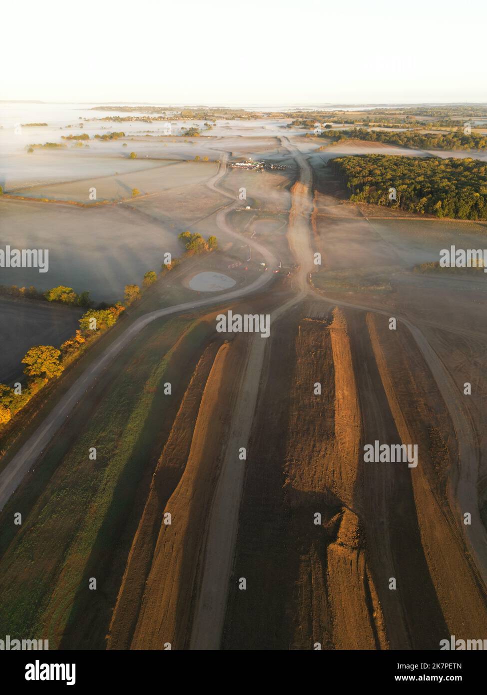 HS2 high speed rail network construction site aerial photo morning time ...