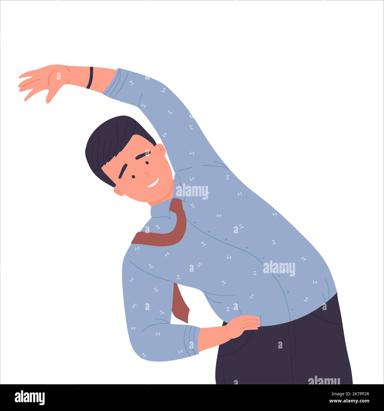 Office Male Worker Doing Stretching Work Exercise Active Relaxing Break Vector Illustration