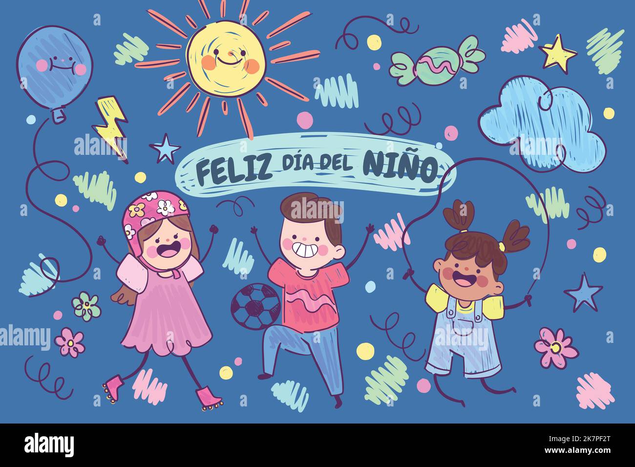 hand drawn children s day spanish background vector design illustration ...