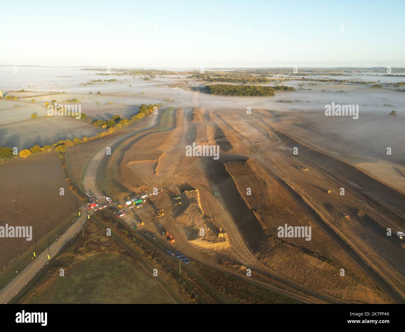 HS2 high speed rail network construction site aerial photo morning time ...