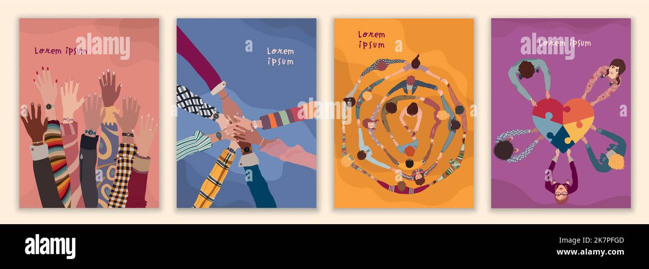 Volunteer multicultural people group concept. Editable set template ...