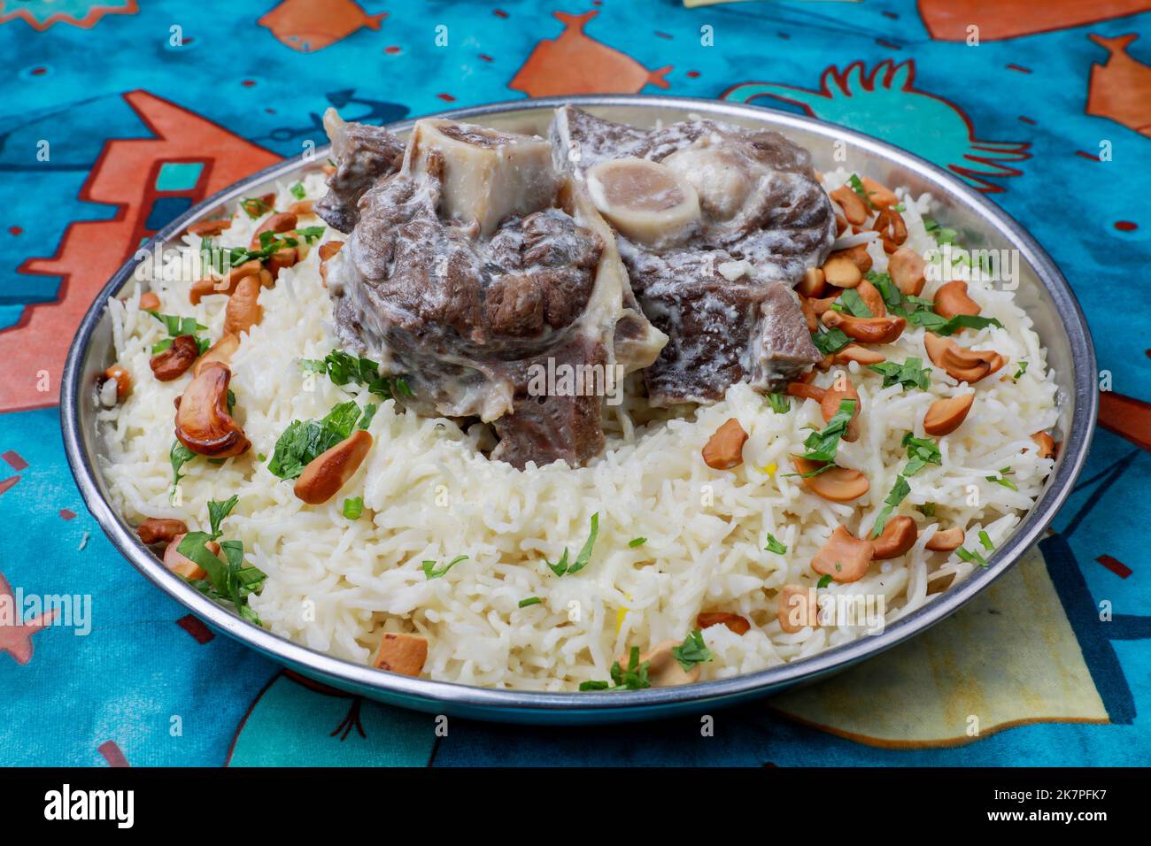 Mutton Cashew White Rice Biryani Stock Photo - Alamy