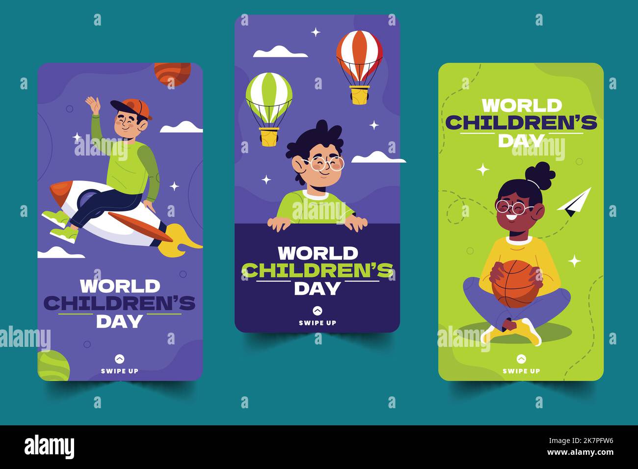 hand drawn flat world children s day banners collection vector design ...