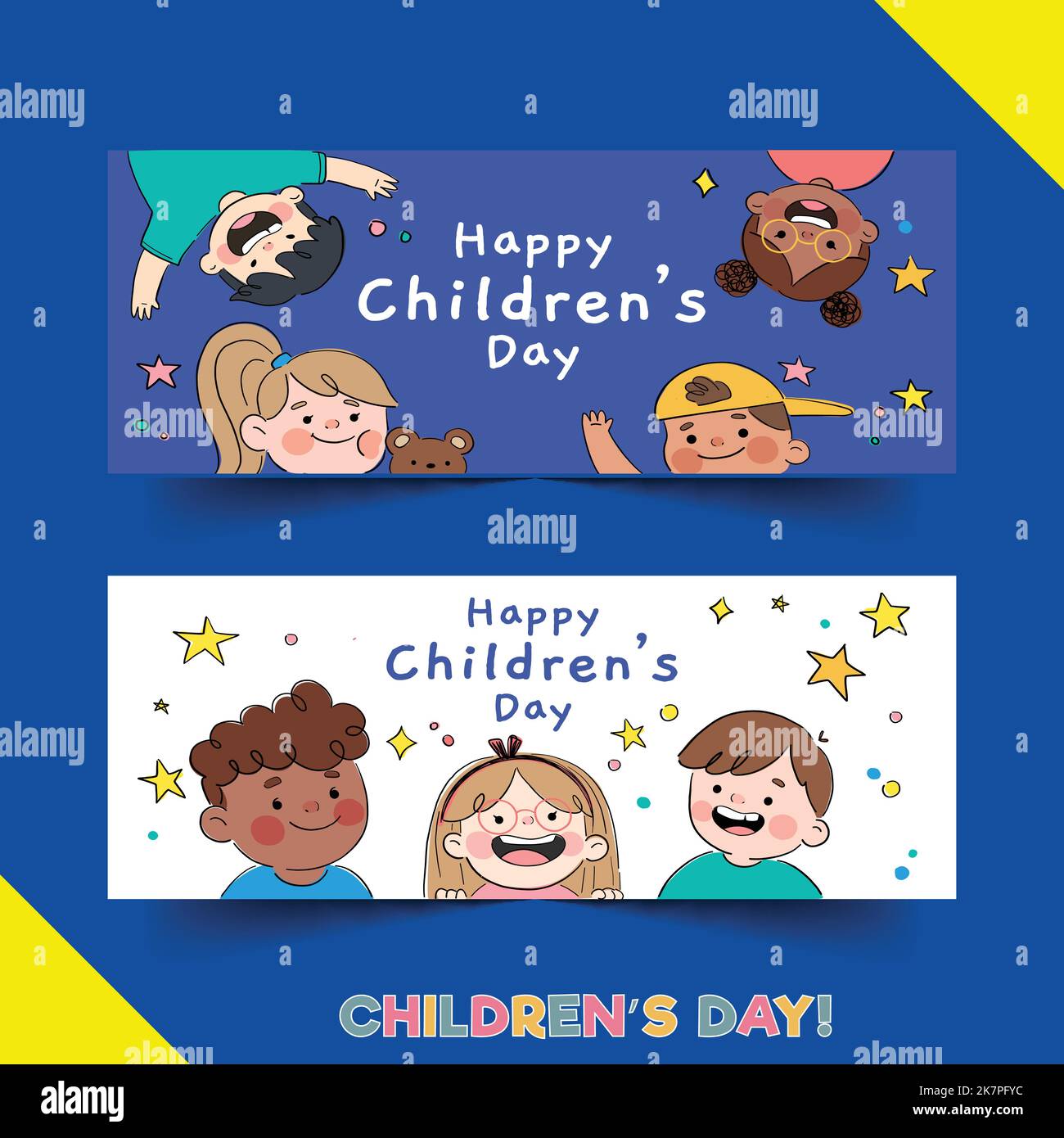 hand drawn world children s day horizontal banners set vector design ...