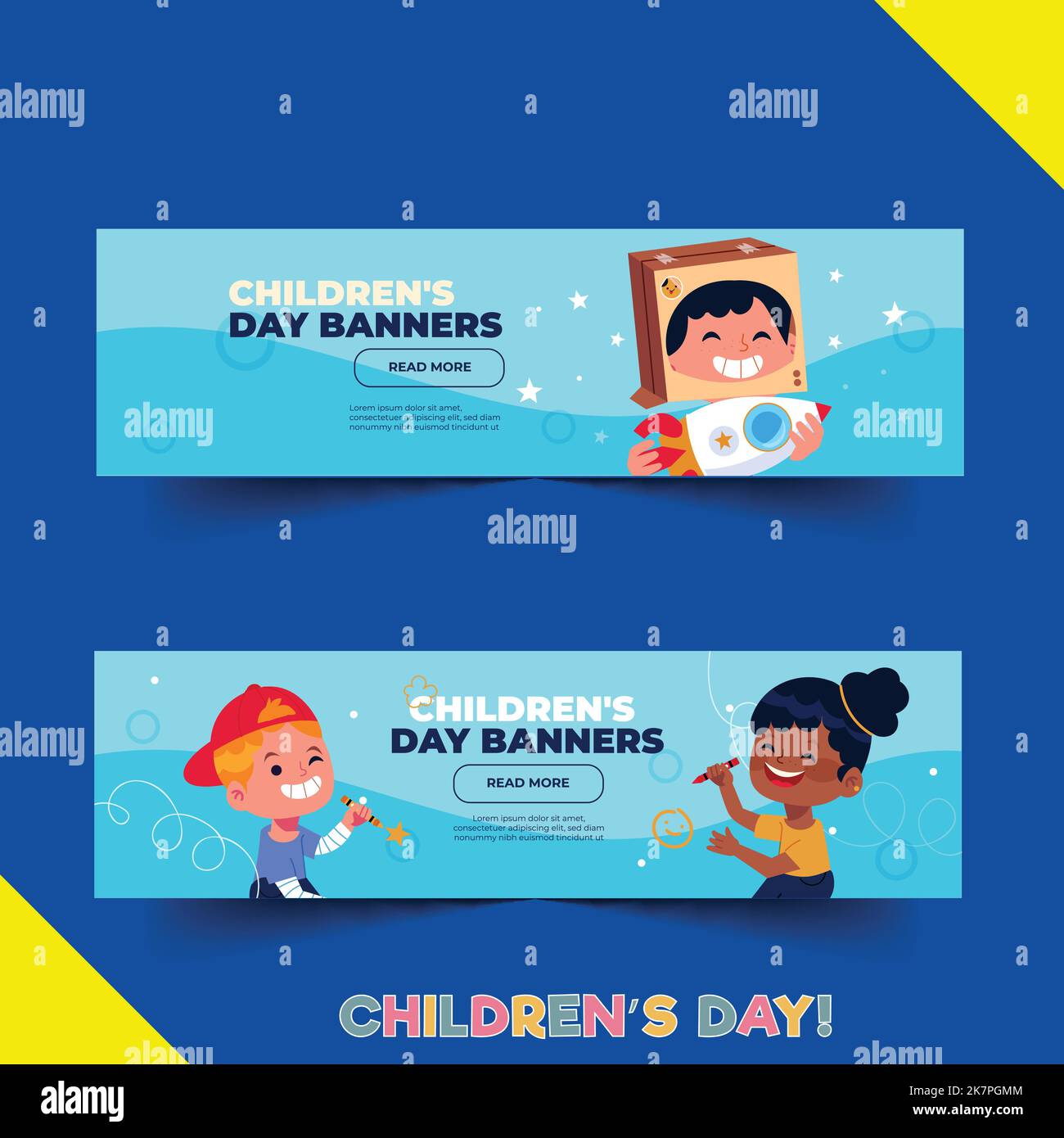 hand drawn flat world children s day horizontal banners set vector ...