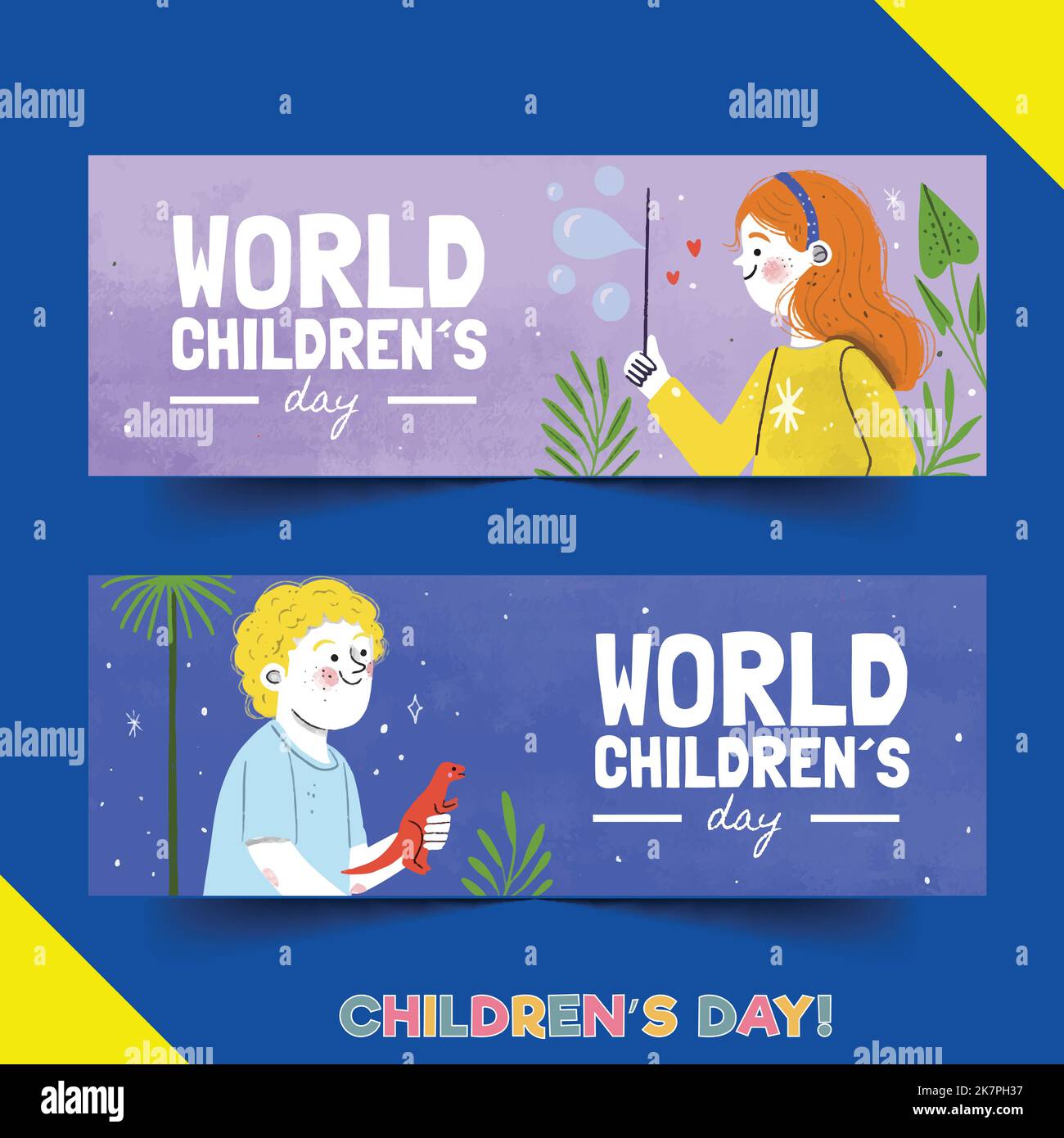 hand drawn world children s day horizontal banners set vector design ...