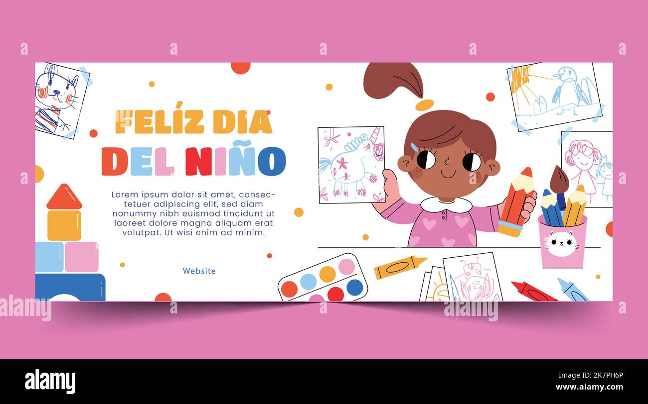 flat children s day spanish horizontal banner vector design ...