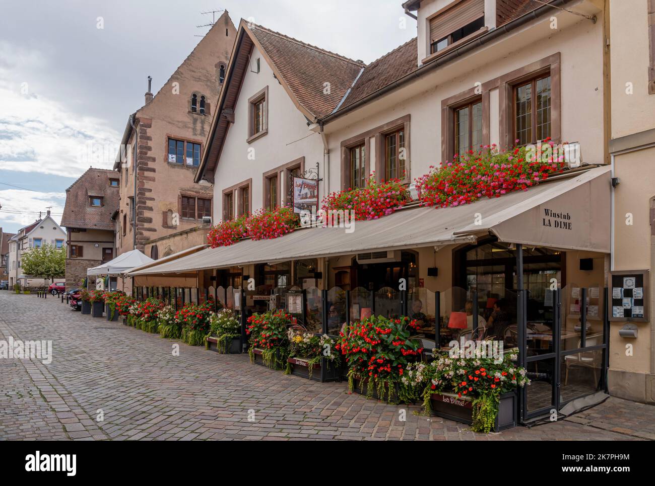 View of a typical Alsatian restaurant facade in the village Stock Photo ...