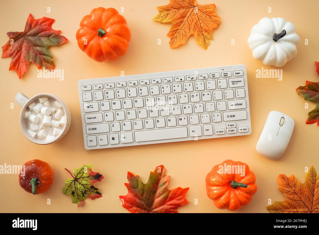 Autumn office workspace. Autumn flat lay background Stock Photo - Alamy