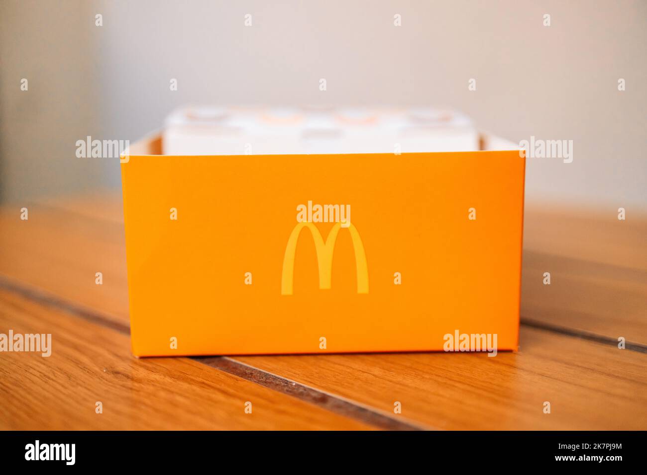 Krakow, Poland - 25 August 2022: Yellow paper Box with McDonald's logo ...