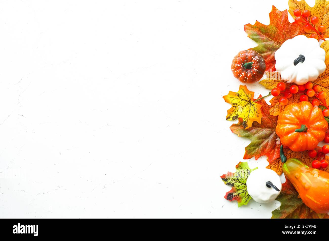 Fall autumn flat lay background. Pumpkins and fall leaves Stock Photo ...