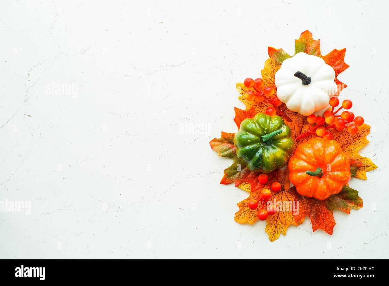 Fall autumn flat lay background. Pumpkins and fall leaves Stock Photo ...