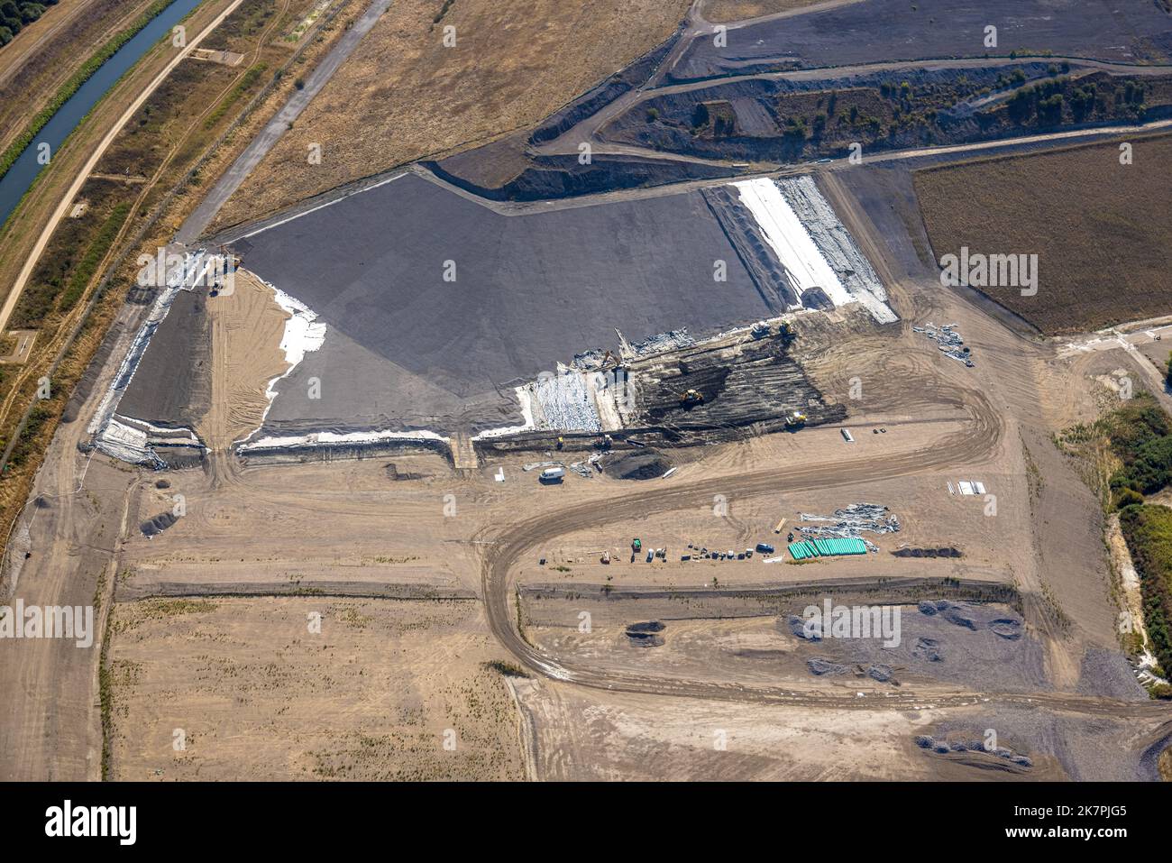 Aerial view, Wehofen tailings pile and Wehofen landfill, Emscher river ...