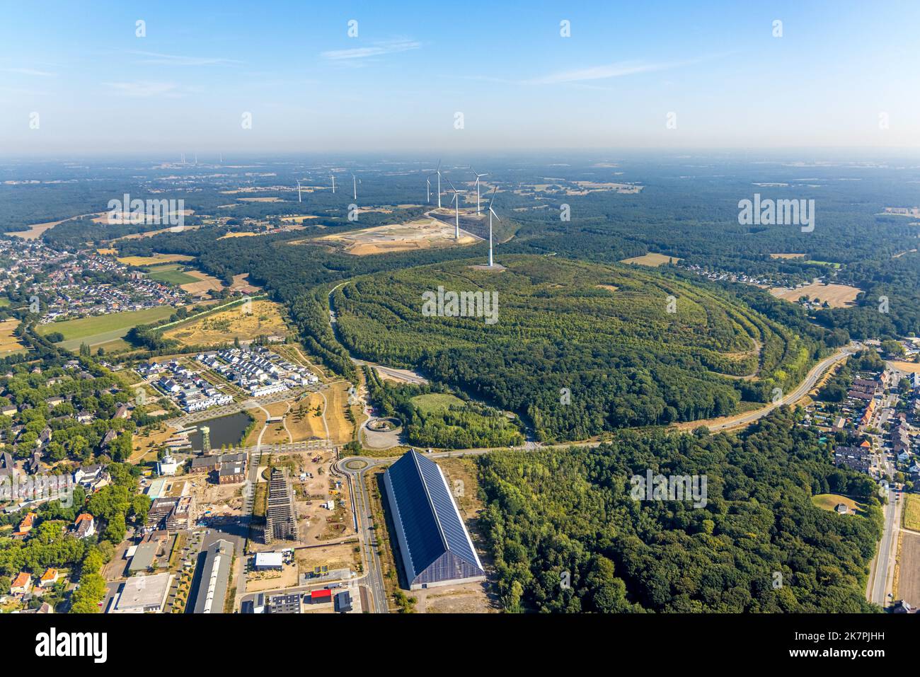 Aerial view, Lohberg mountain park, Lohberg slag heap construction site ...