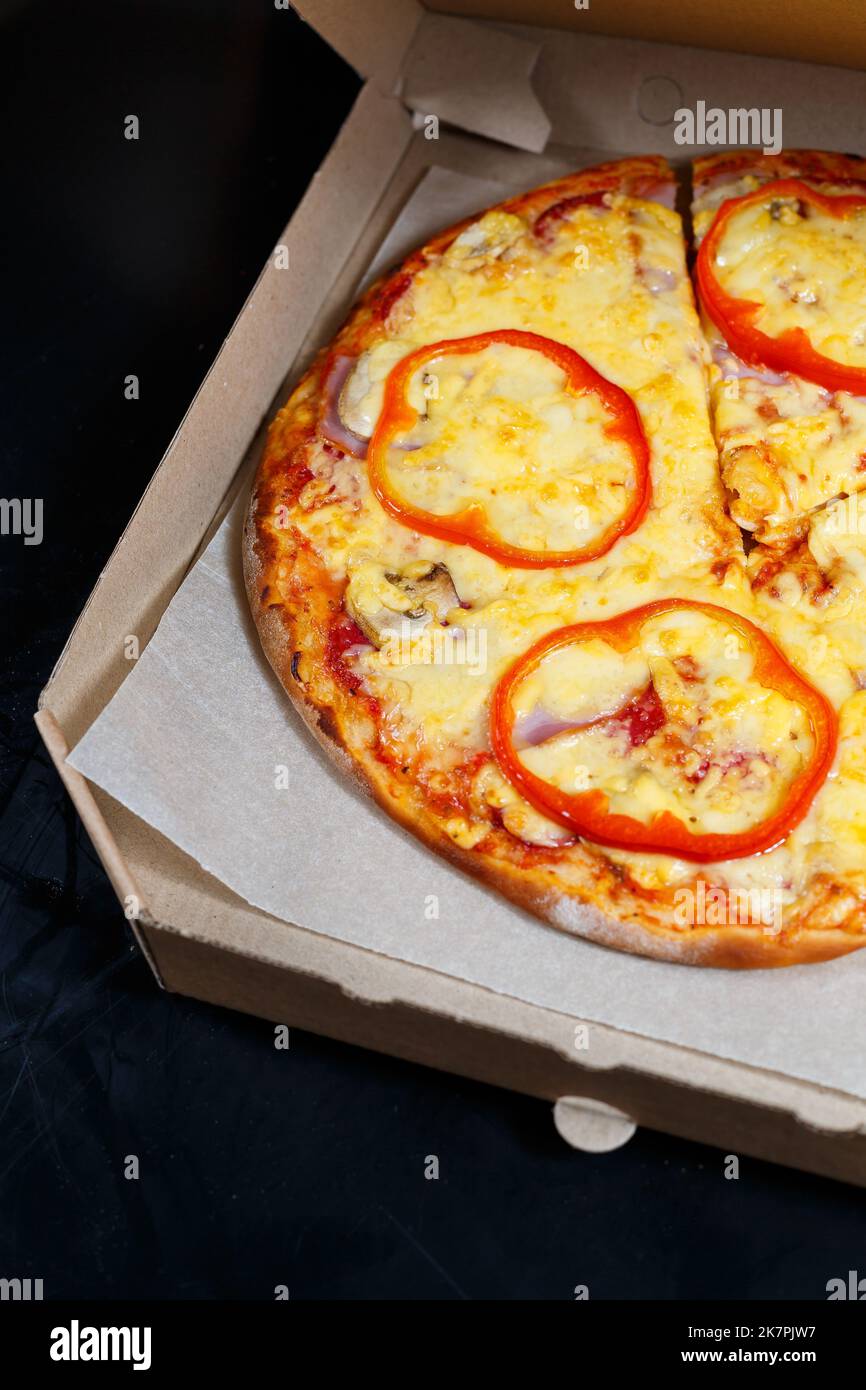 Italian pizza delivery. Delicious oven baked pizzeria dish with ...