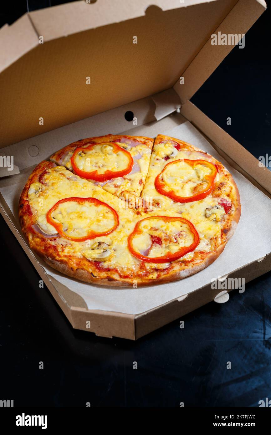 Italian pizza delivery. Delicious oven baked pizzeria dish with ...