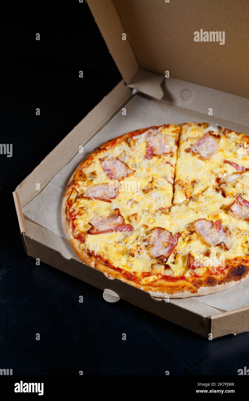 Italian pizza delivery. Delicious oven baked pizzeria dish with ...