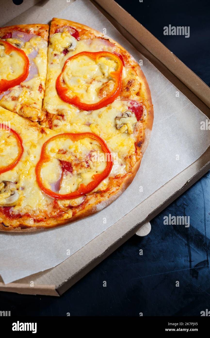 Italian pizza delivery. Delicious oven baked pizzeria dish with ...